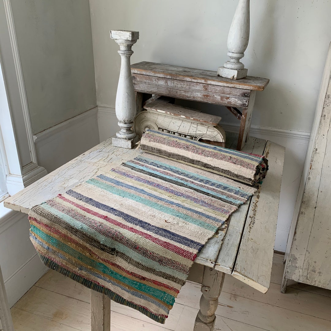 Vintage European Striped Rag Rug 4.8 Yards Long Hand Woven Hall Carpet ...