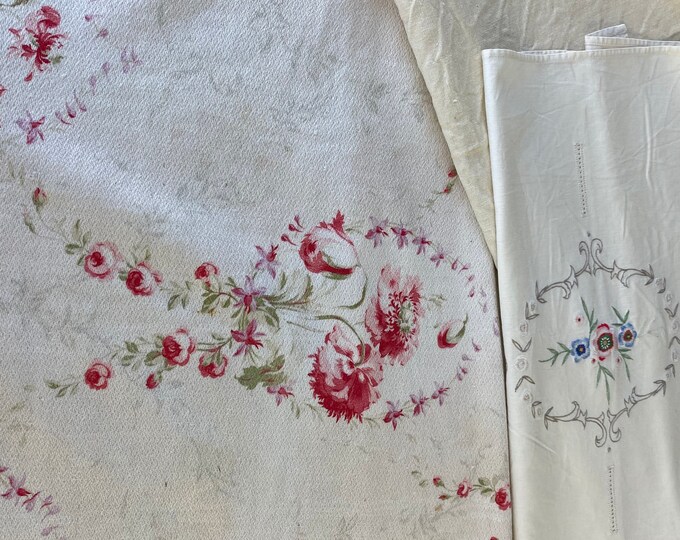 French Fabric Project Bundle Pack Floral Fabric and Embroidery Piece ...