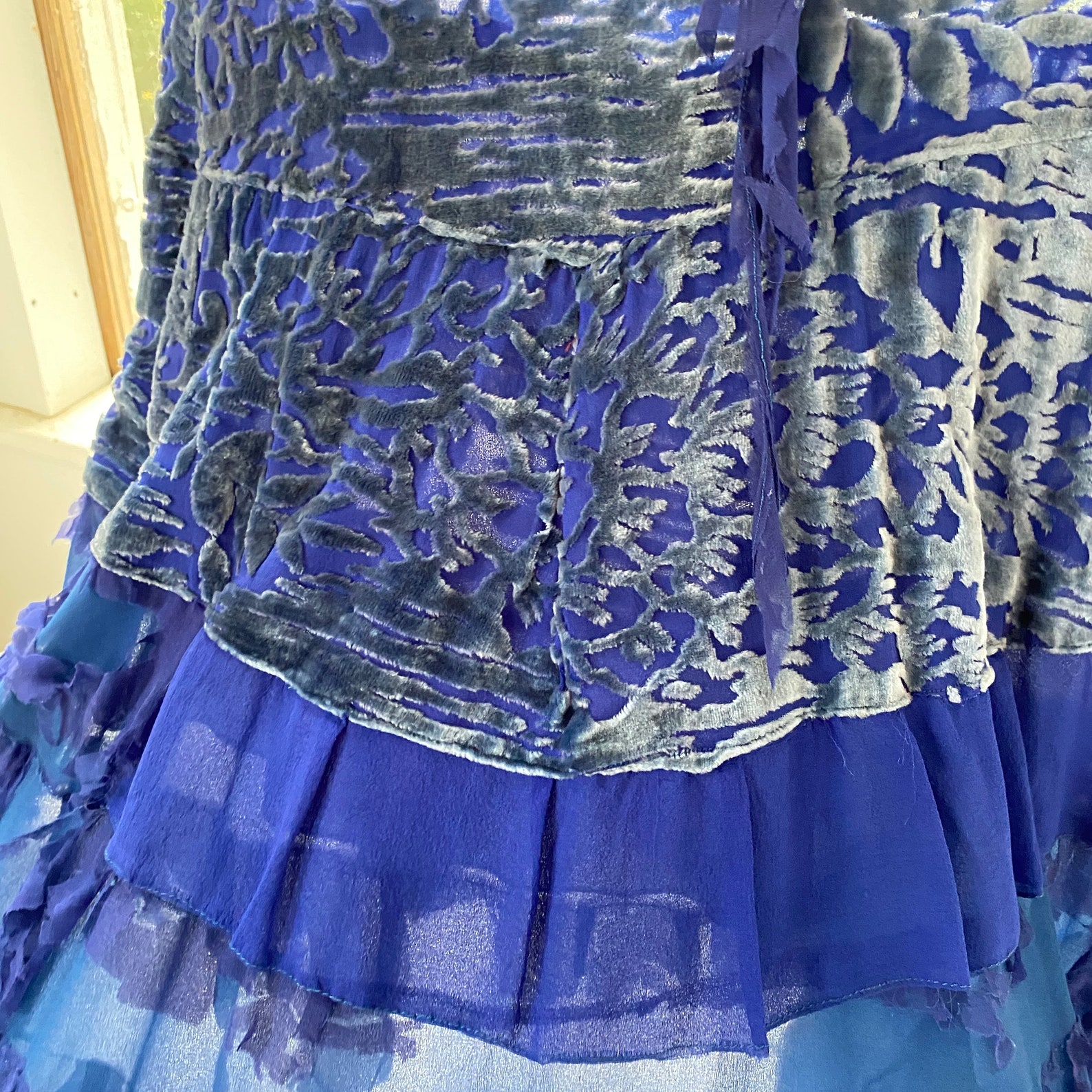 French Vintage Electric Blue Velvet Dress 1920's -1930's Chiffon ...
