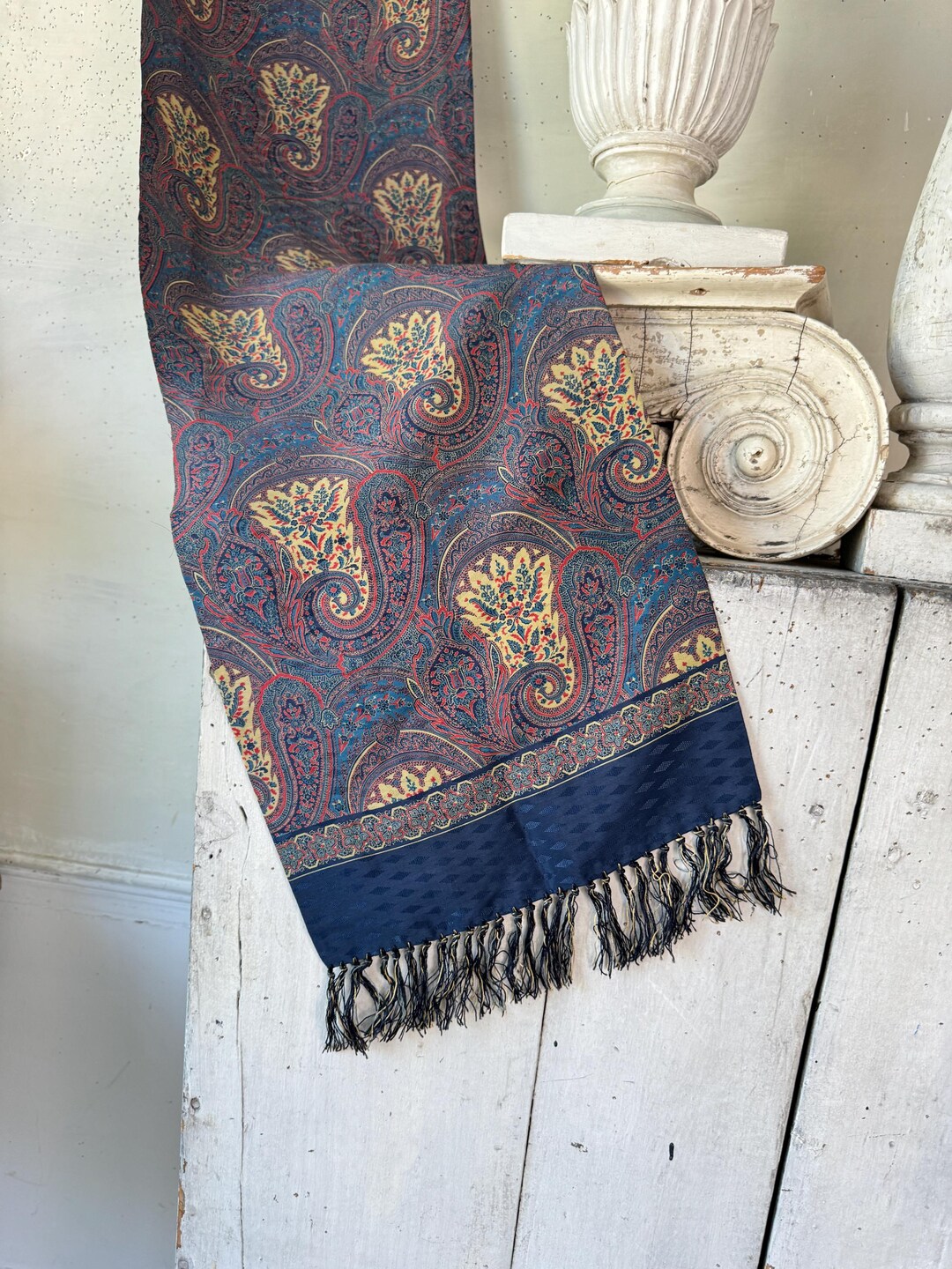1940's Vintage Men's Opera Scarf Paisley Pattern Red Blue Fringed End ...