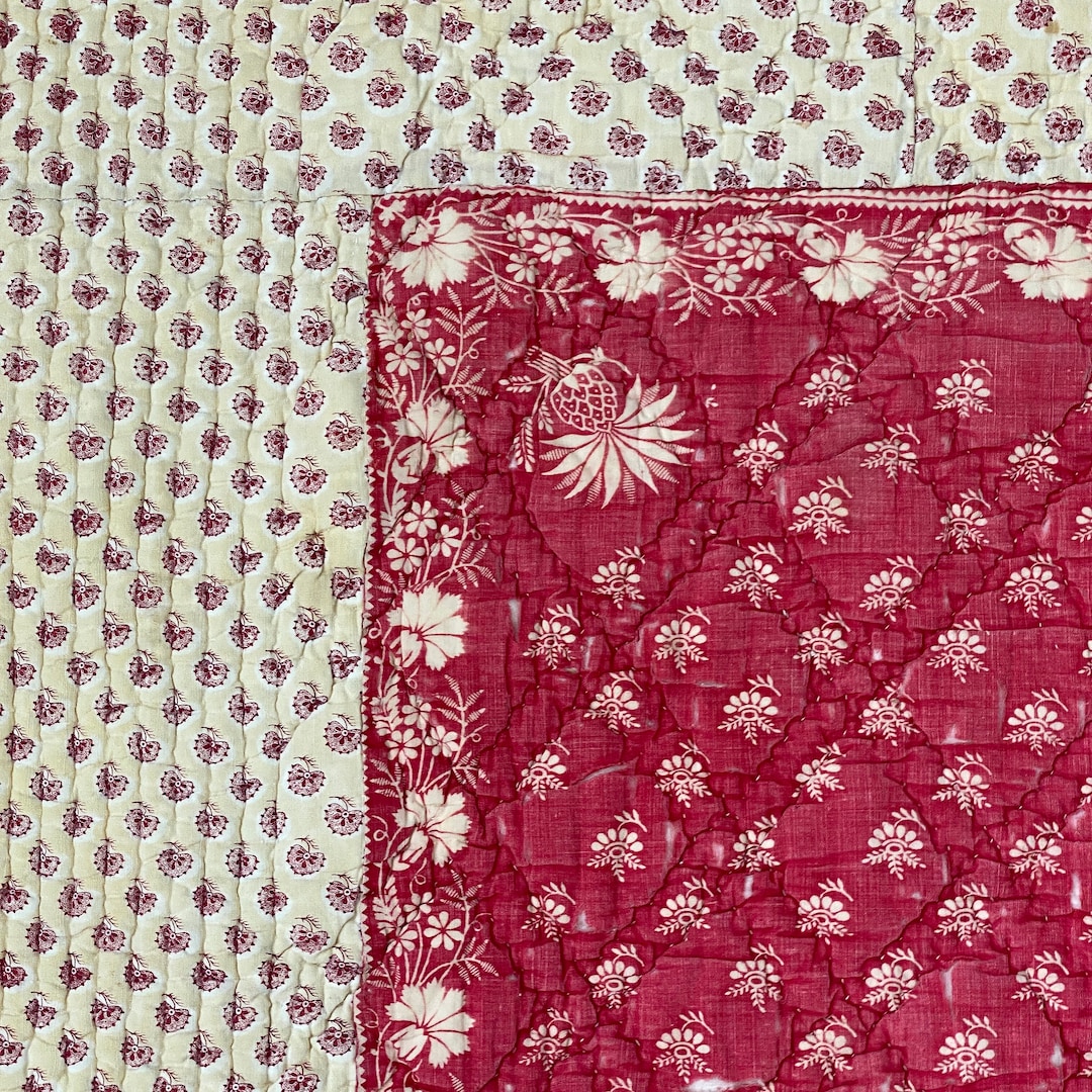 Provence Antique French Boutis Quilt Pink Blue 18th 19th Century Fichu ...