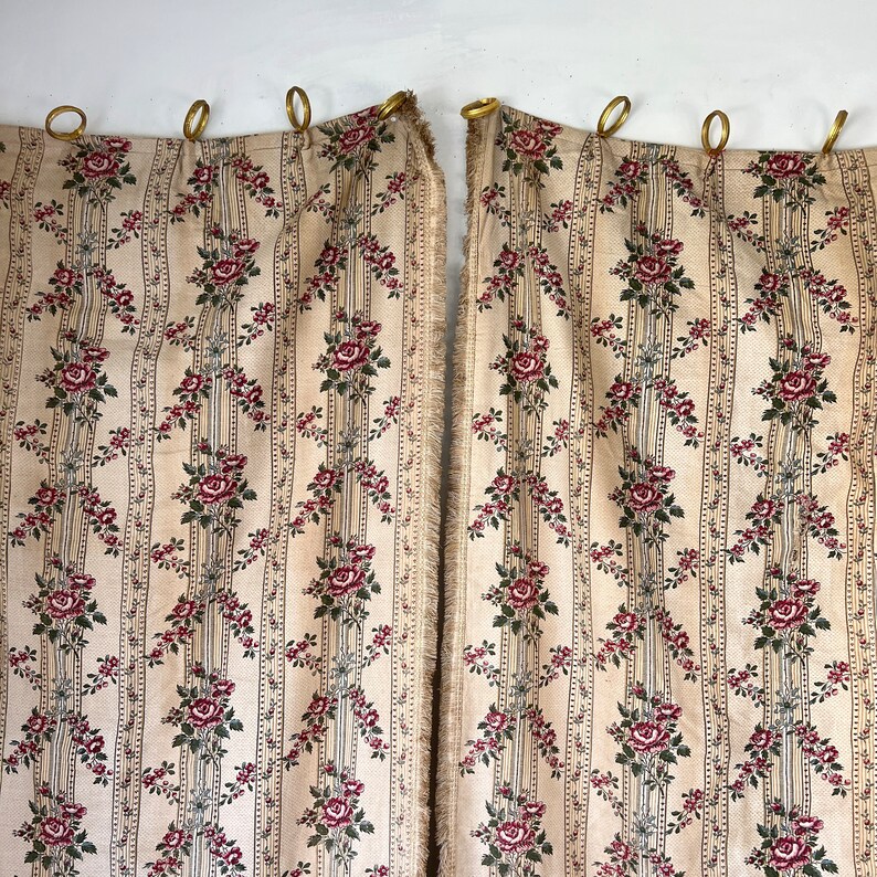 STUNNING 1930's 1930 French Chateau Curtains Printed Linen Floral ...