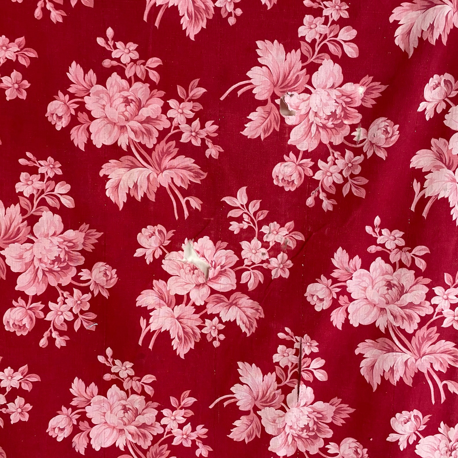 Red Floral Material 1860 Antique French Fabric RED Roller | Etsy