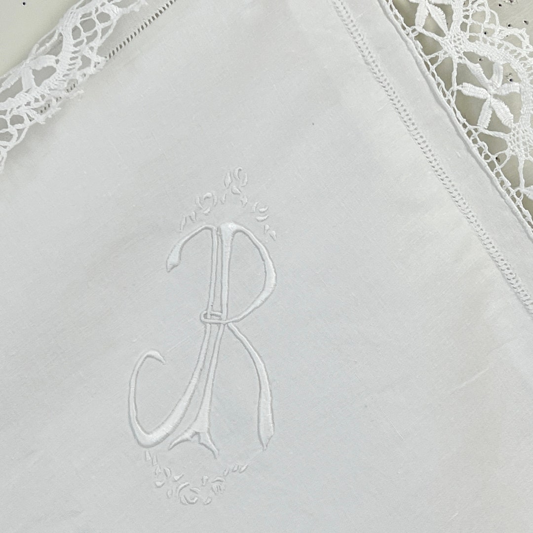JR Monogram 28X28 White Lace Eurosham Pillow Case Slip Vintage French ...