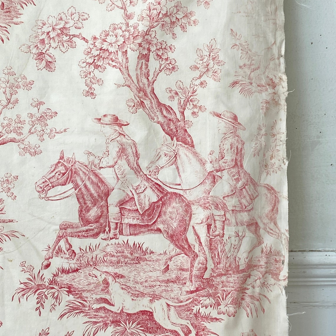 Antique French Hunting Toile Fabric Pink Material Horse - Etsy