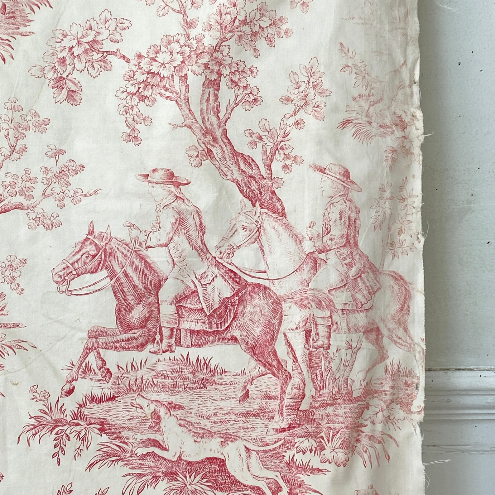 Antique French Hunting Toile Fabric Pink Material Horse - Etsy
