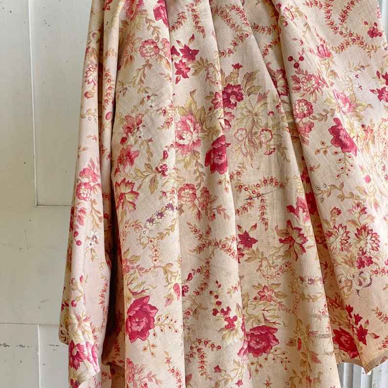 Antique French Fabric Faded Pink Floral Material Cloth From - Etsy