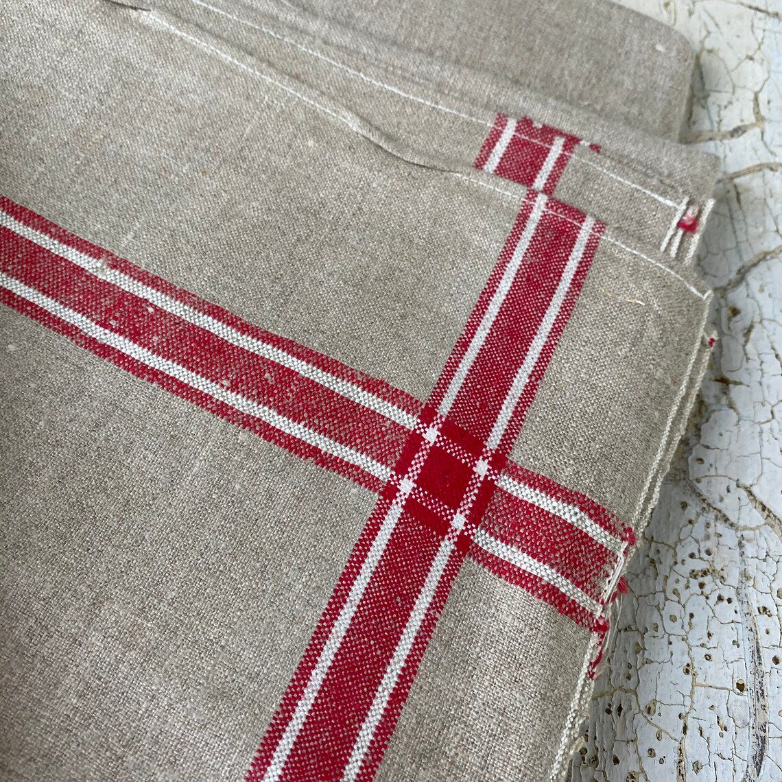 Vintage European Mangle Cloth Linen With Red Stripes Table Cloth Runner ...