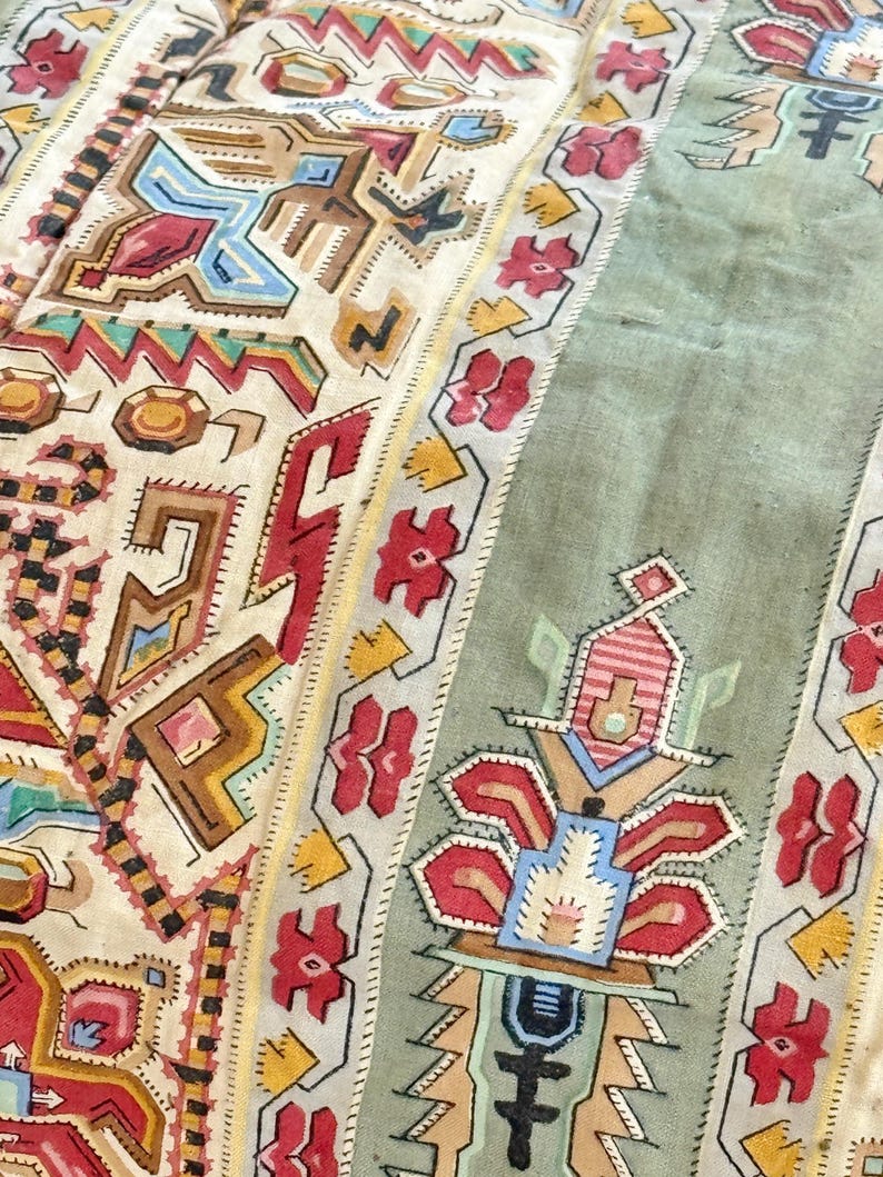 61x43 Antique French Boutis Quilt 1880 Hand Stitched Kilim Pattern ...