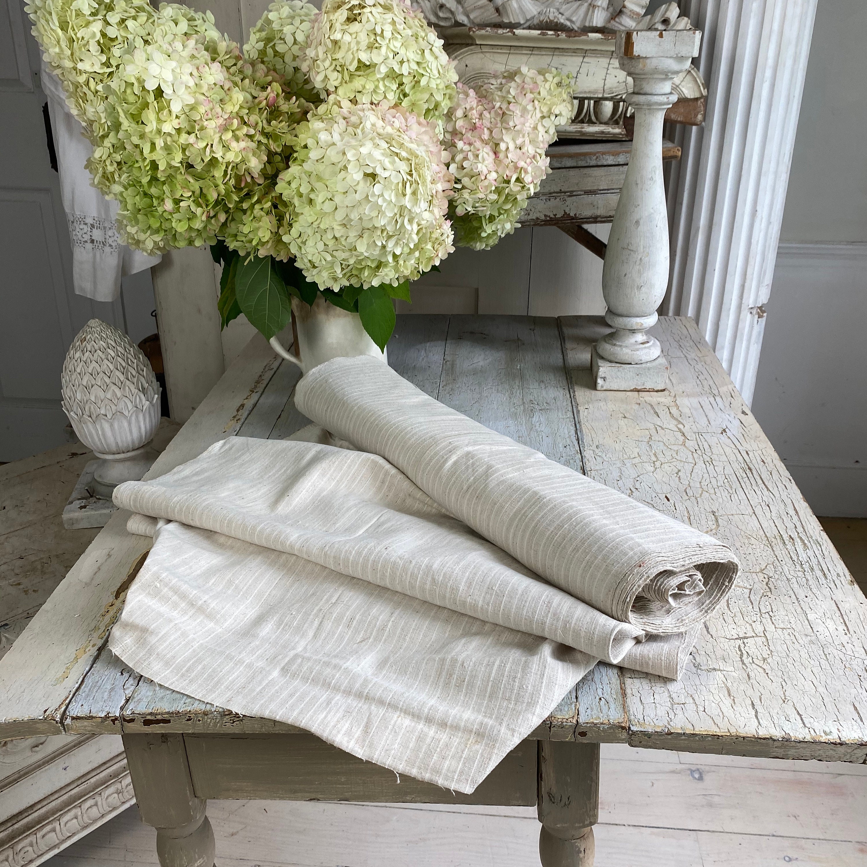 Organic Hemp Homespun Antique Linen Striated Striped Material | Etsy