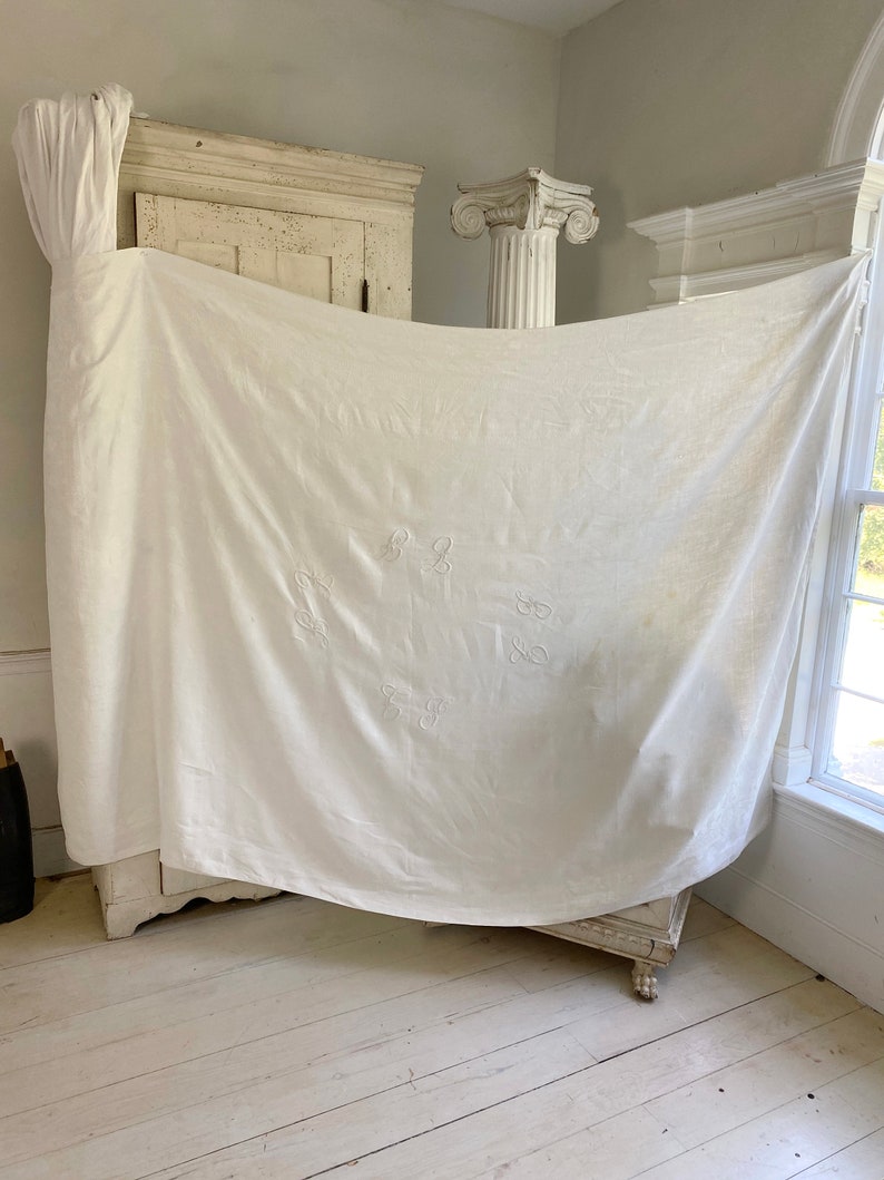 Antique French Farm Table Damasks Tablecloth 4 MONOGRAMS 93 - Etsy