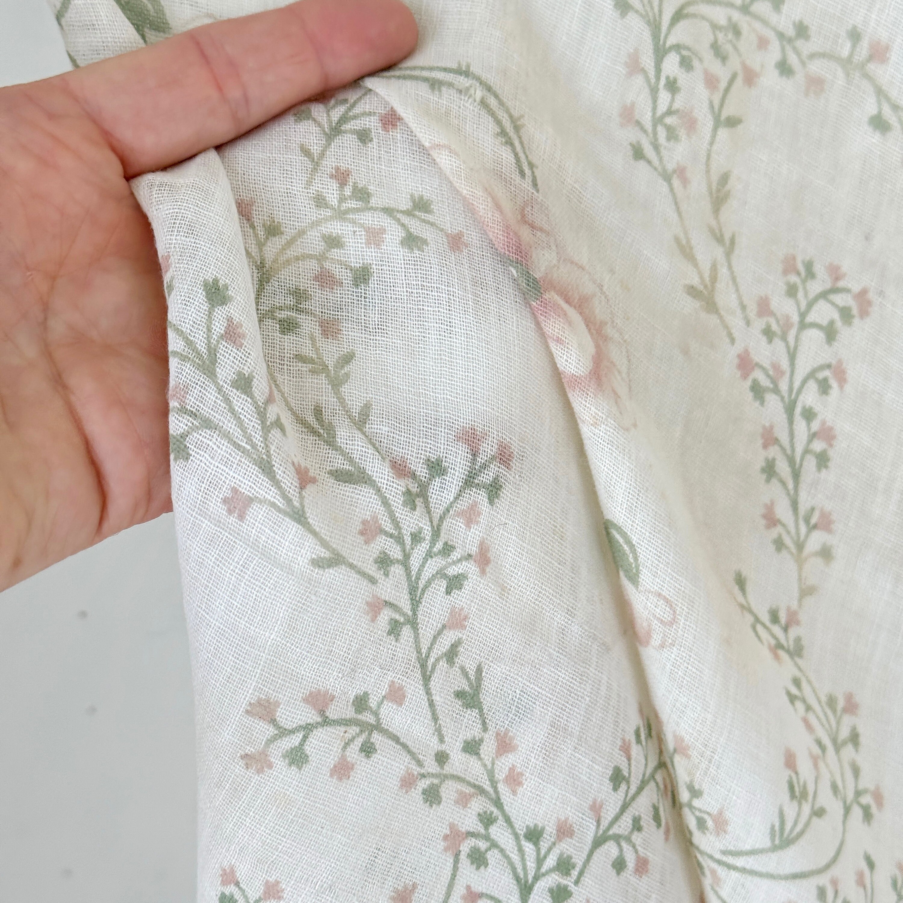 74x32 1910 French Sheer Light Gauze Cotton Pink Green Floral Pattern ...