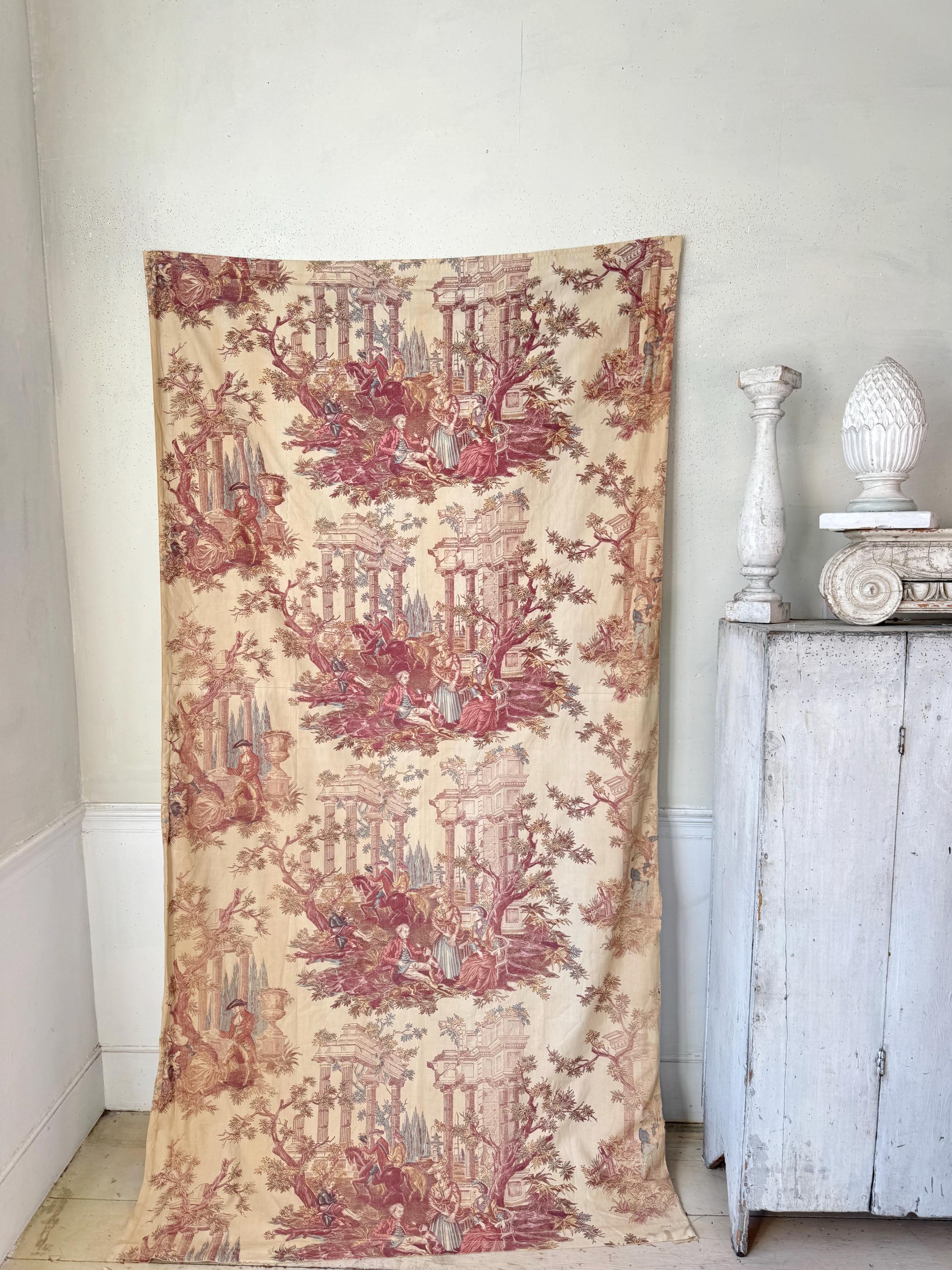 85x47 Vintage American Roman Toile Curtain Chateau France Printed Linen ...