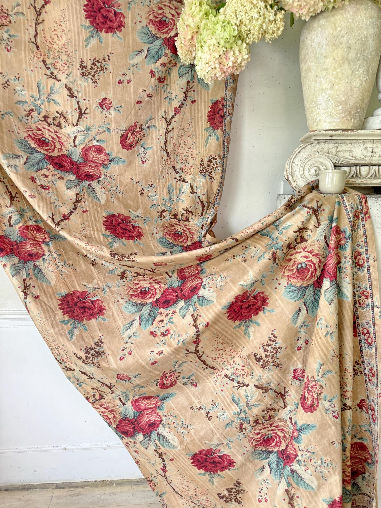 110x48 ( 1 OF SET ) 1850 French Chintz Curtain + Border Floral Fabric ...