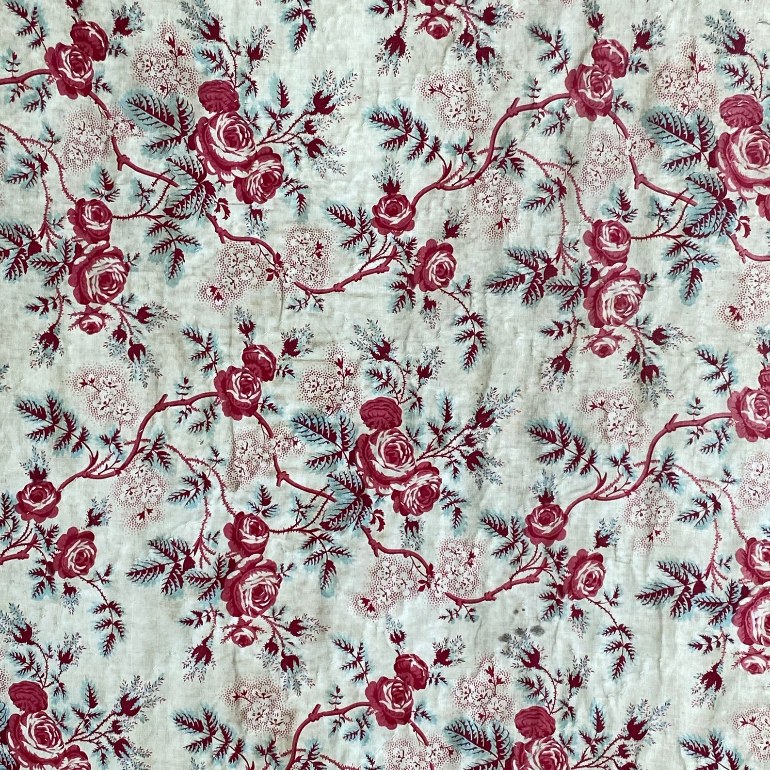 Antique French Chintz Roses Floral Fabric Quilted Fragment 1850s Eco ...