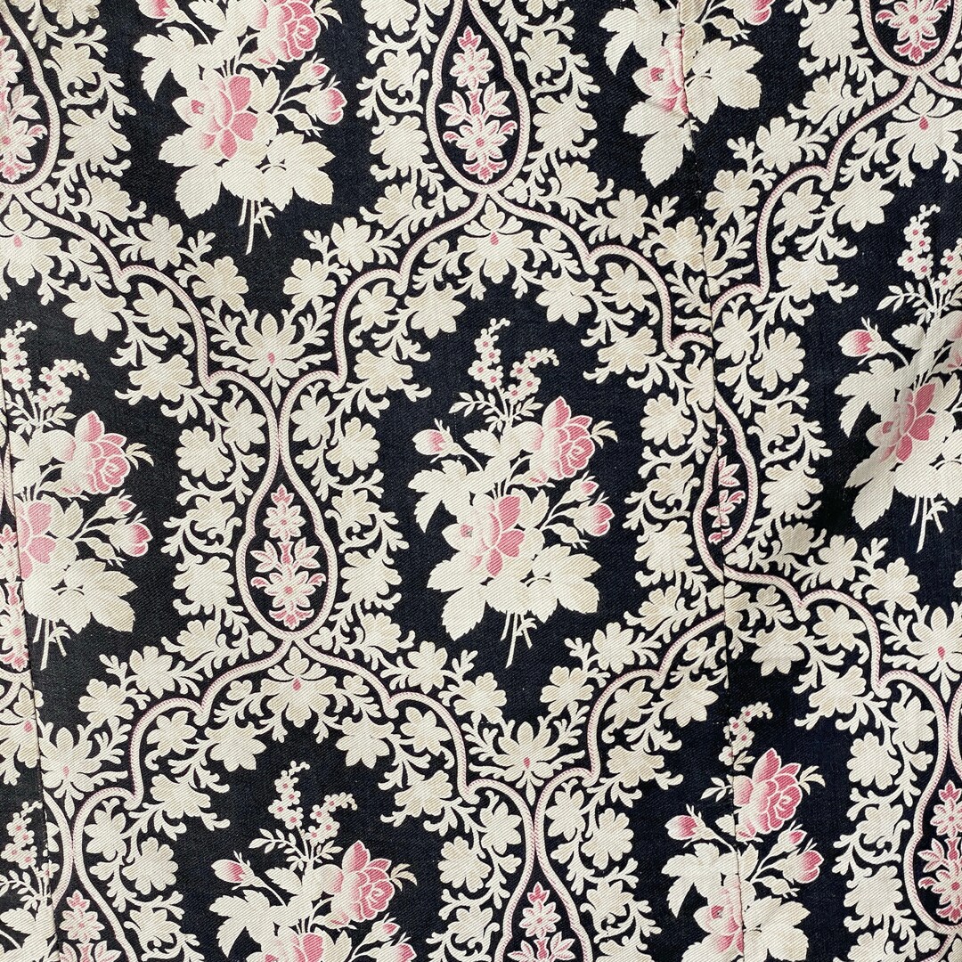 French Antique Fabric 1880 Heavyweight Twill Weave 1880 Black Pink ...