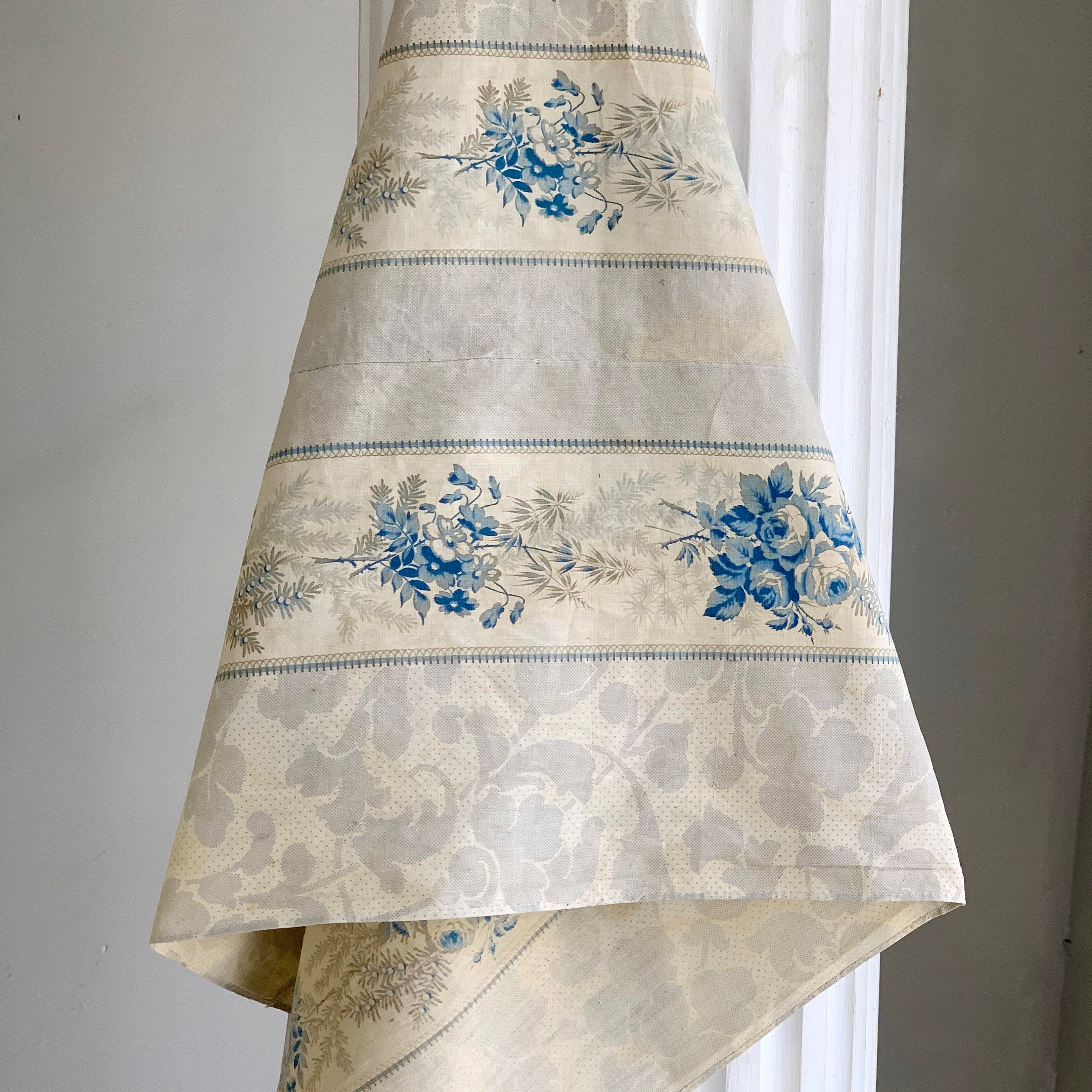 1850 GRAY and Blue Printed Antique Chintz Fabric Blue Roses - Etsy