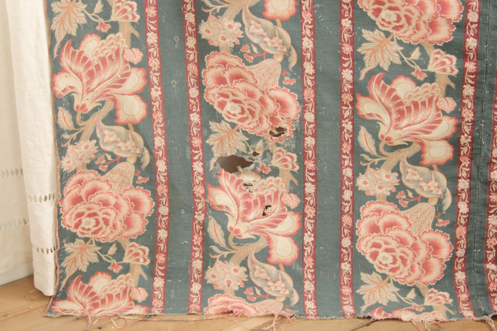 French Fabric Floral Cretonne Weave Printed Cotton Antique Textile ...