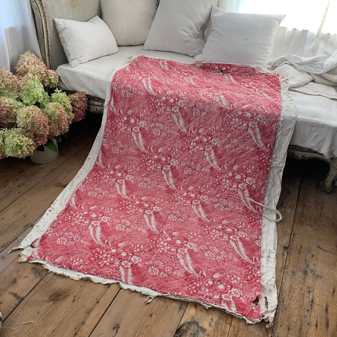 Antique French Toile Alsace Bedding Textile 1800 Pink Toile - Etsy