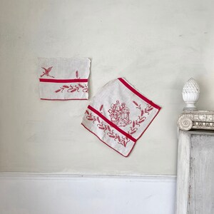 French Vintage 1930's Red Work Embroidery Alsace Alsatian Linen Redwork ...