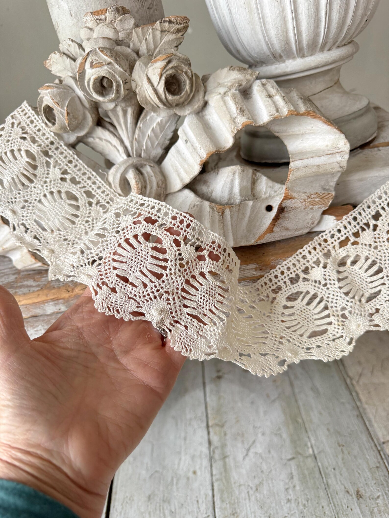 35x3 Antique French Bobbin Lace Trim C1900 Handmade Cotton Openwork ...