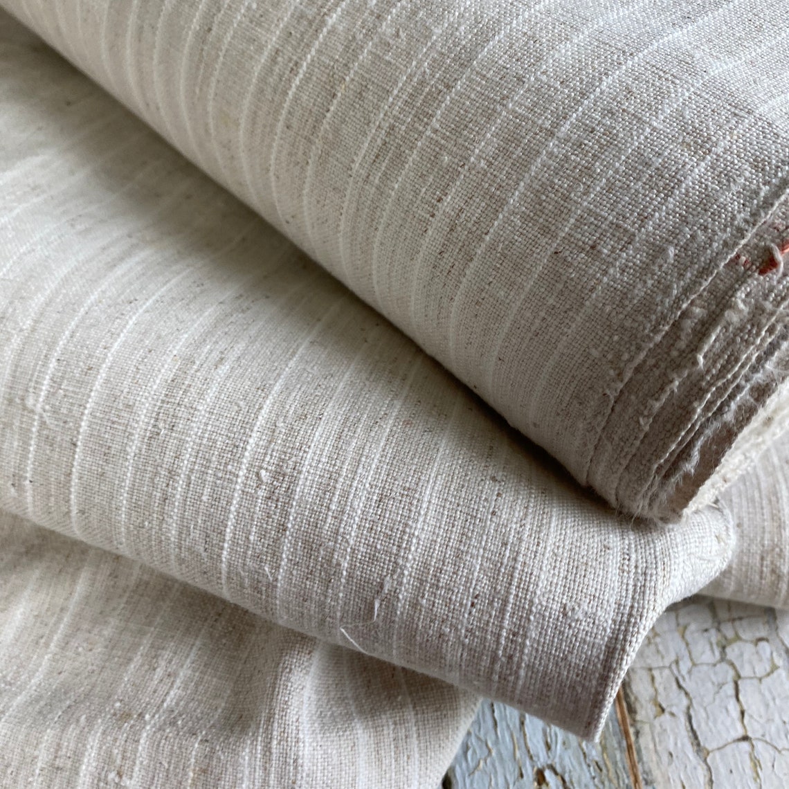 Organic Hemp Homespun Antique Linen Striated Striped Material Fabric ...