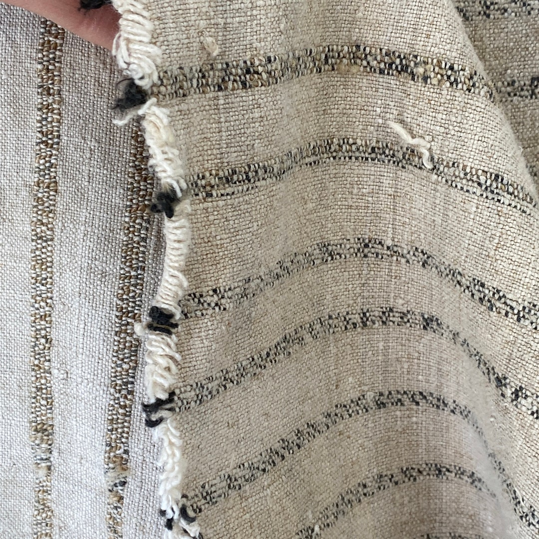 Farmhouse Rustic Textile Antique Hand Woven Linen French Country ...