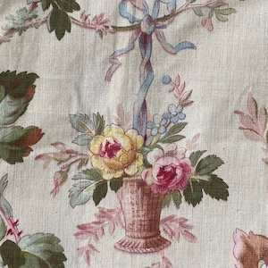 Botanical Antique Fabric From France ~ Floral Basket Design C1870 Boho ...