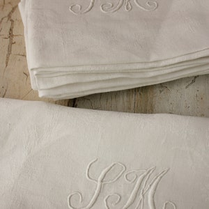 Antique French Set of 5 Large White Napkins Hand Stitched Monogram ...