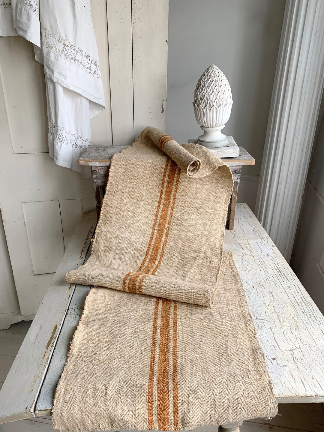 Tessuto in sacco di grano Runner da tavolo antico color caramello ...