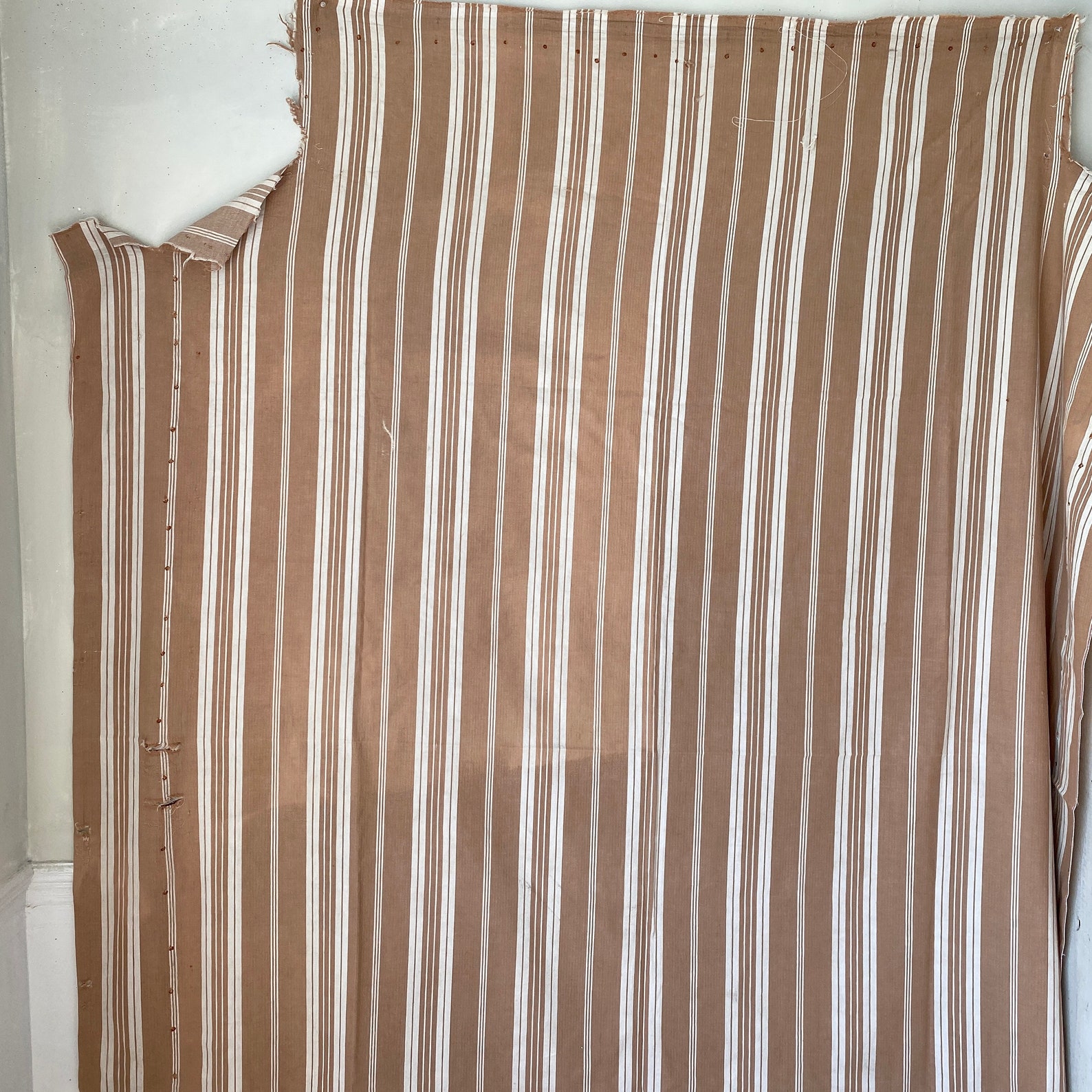 Khaki French Ticking Cotton Vintage Fabric 1900s Material Pillows ...
