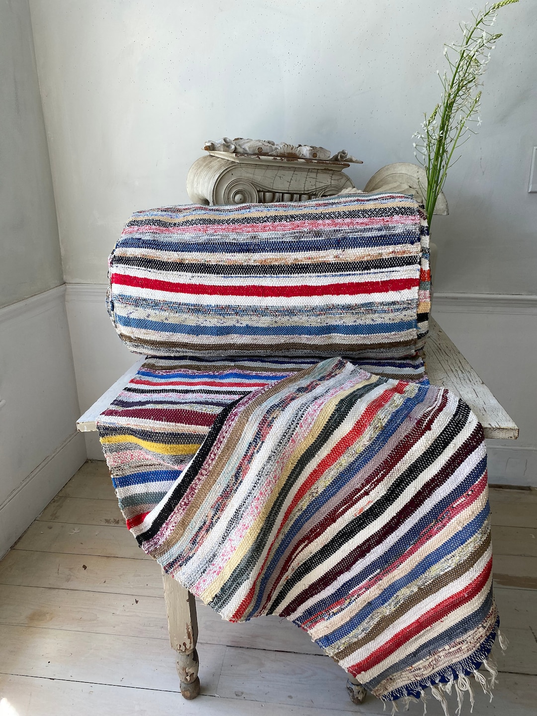 Vintage Rag Rug 34.8 YARDS Long Hand Woven Vintage Runner Carpet Rare ...