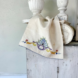 1920's Embroidered Linen Inspiration Piece Colorful Coastal Home Boho ...