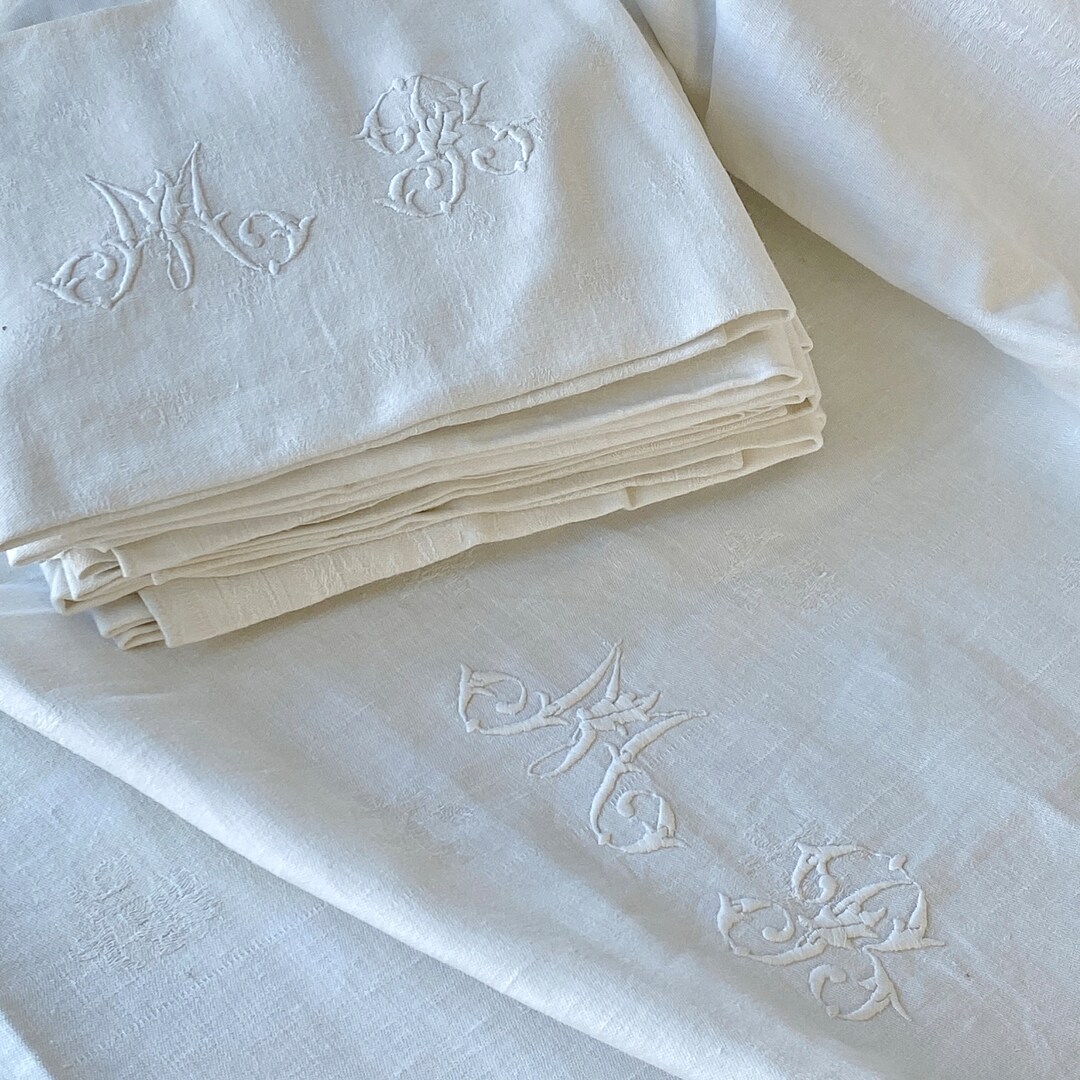 MR Mono SET 11 Napkins + 72X60 French Damask Tablecloth Vintage ...