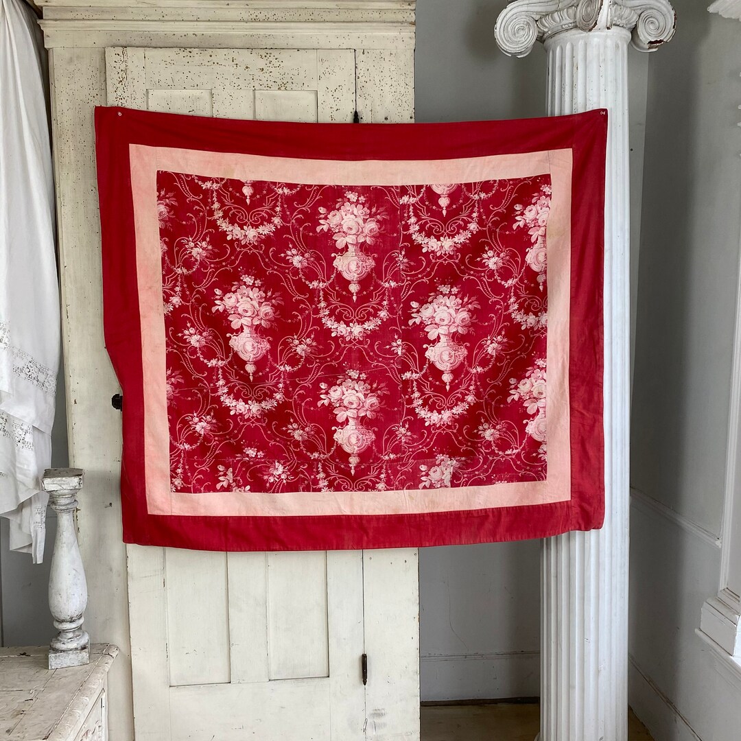 STUNNING Red Textile With 1850 Red Toile Backed for Tablecloth Etc Eco ...