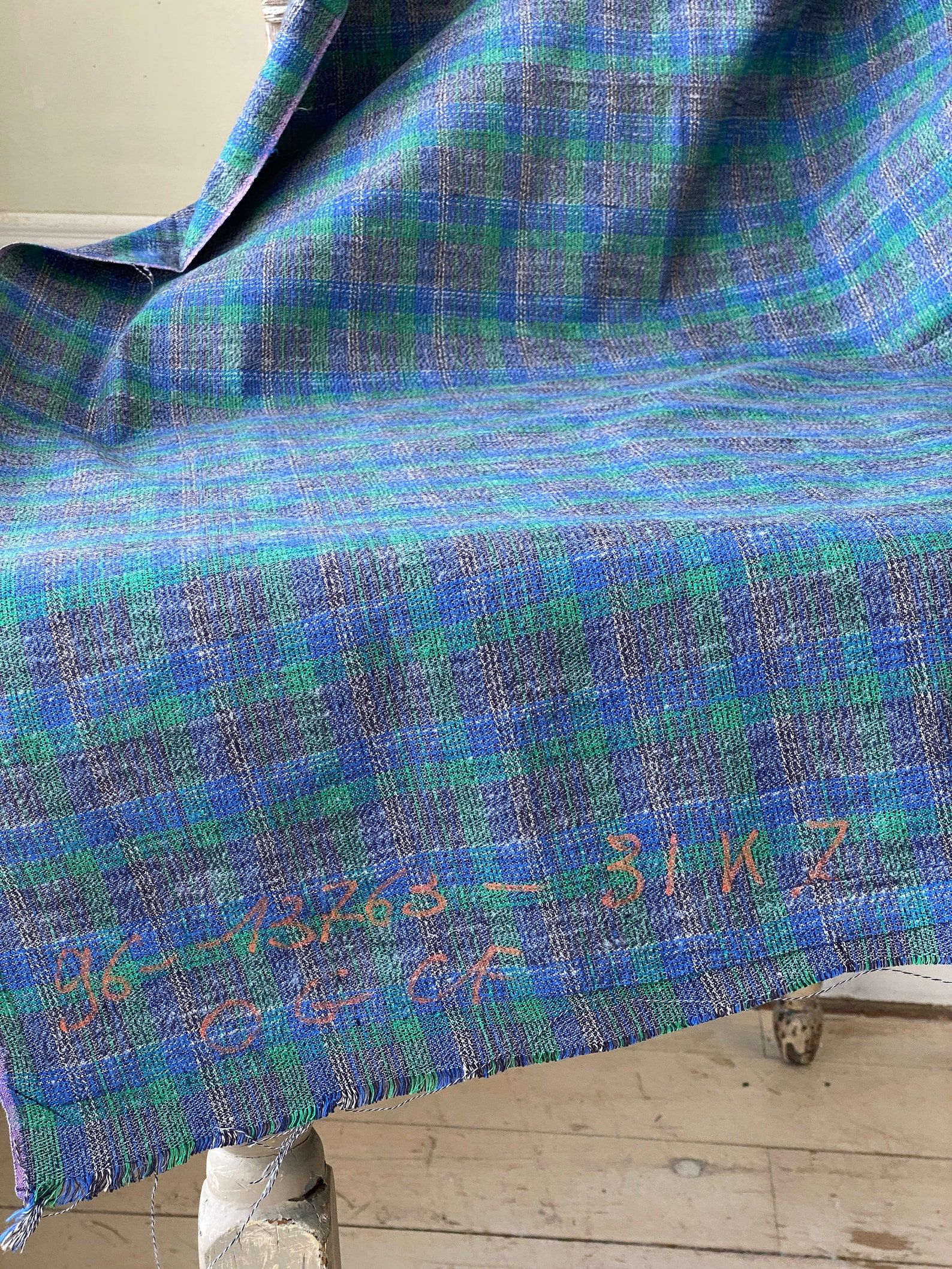 Plaid Blue Green RARE 1930 1940's French Shirting UNUSED Vintage ...