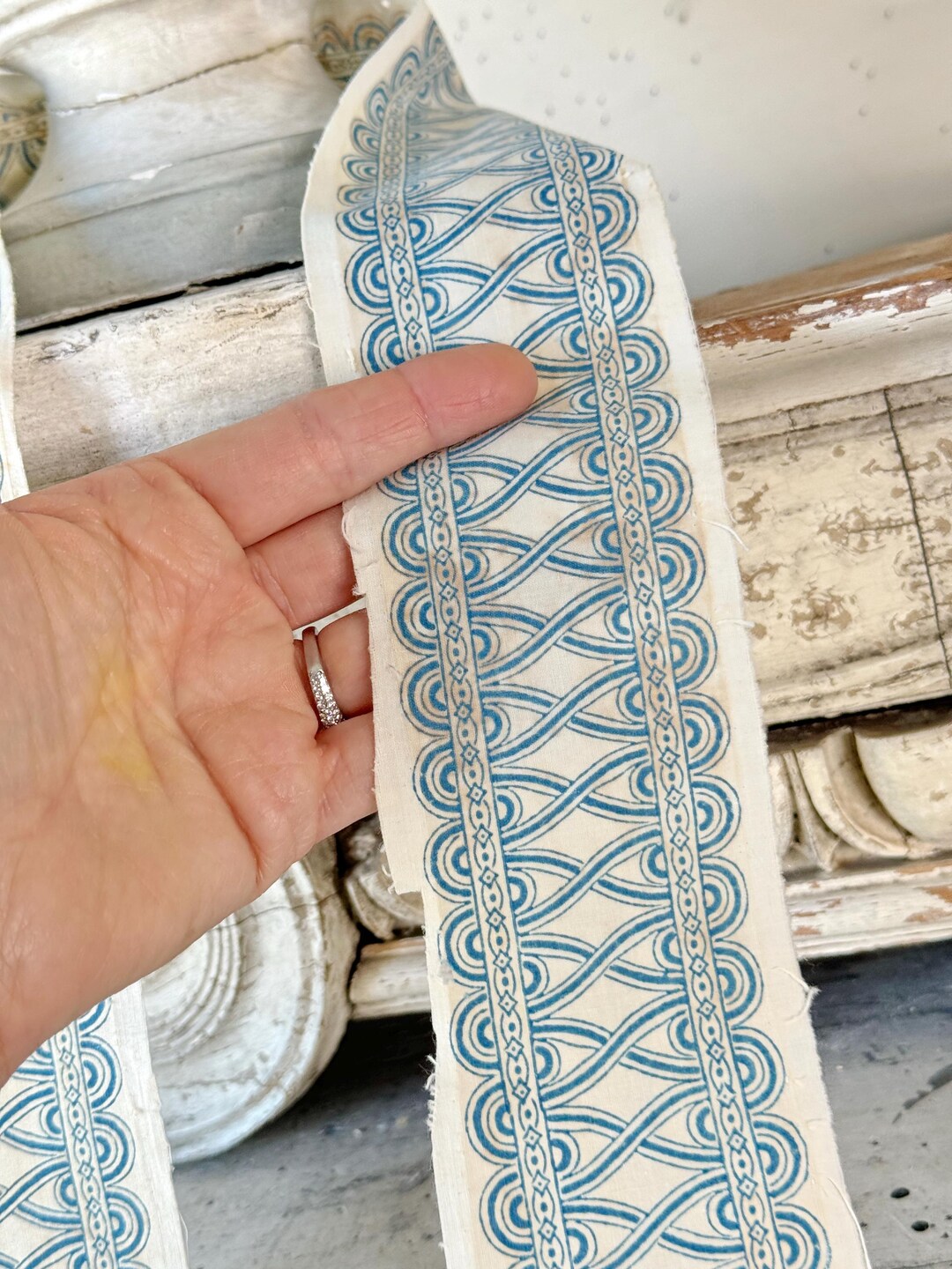 French 1840 Fabric Border Handmade Hand Block Printed Border Thierry ...