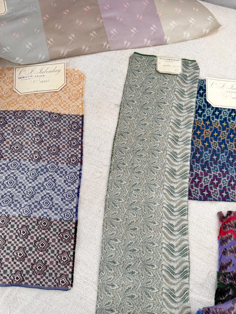 7~ 1880 Soie Silk De Lyon Fabric Samples Swatches Small Scale Patterns ...