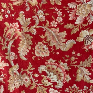 Cretonne Fabric Red Antique French Printed Cotton Stylized Floral ...
