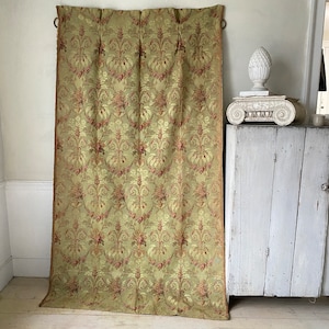 50 X 84 Antique GREEN Rococo French Silk Curtain Design C1920 Backed ...