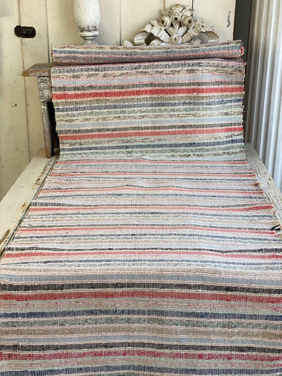 European Rag Rug hand woven vintage plaid striped runner | Etsy
