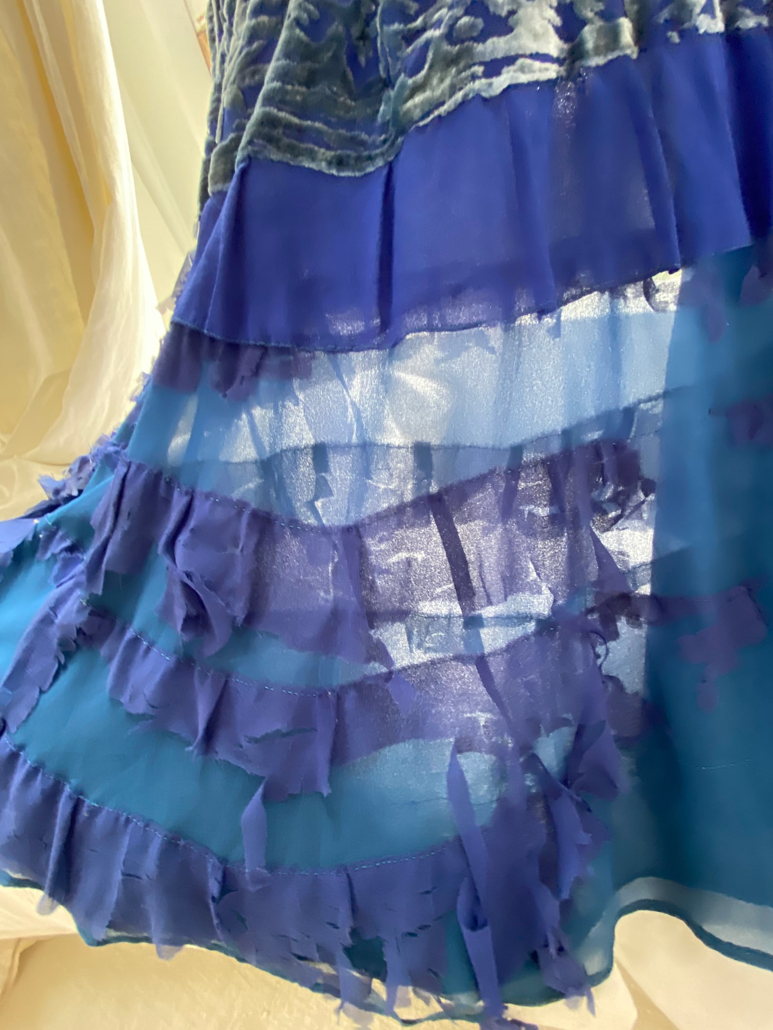 French Vintage Electric Blue Velvet Dress 1920's -1930's Chiffon ...