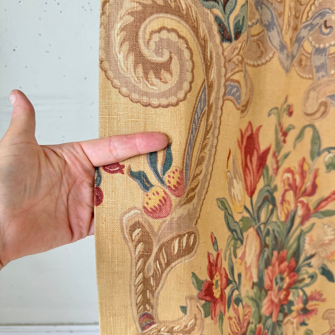 80x48 PER ONE (5 Available) Muted Tones Curtains Printed Linen Natural ...