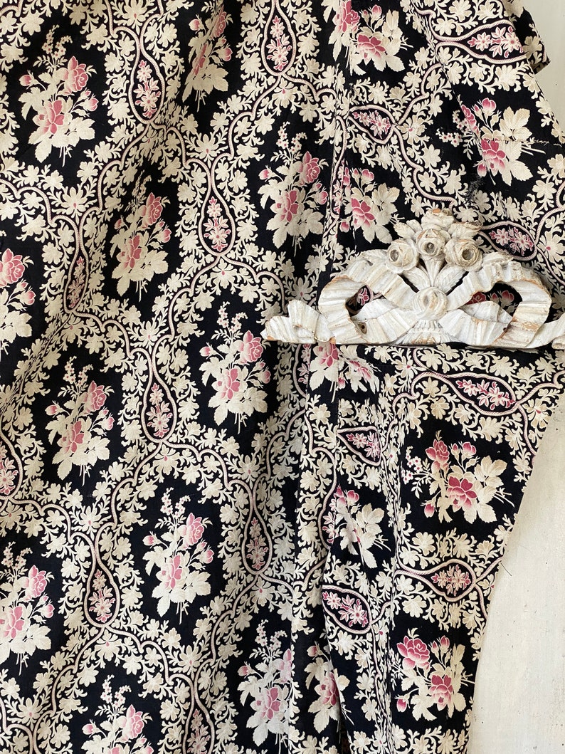 Bed Cover Bedspread 1890 Antique French Cretonne Panel Black Pink ...