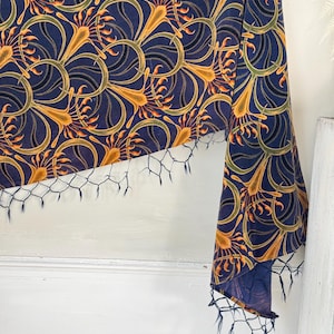 84x27 AMAZING Antique Printed Velvet Silk Fringe Art Nouveau Fabric ...