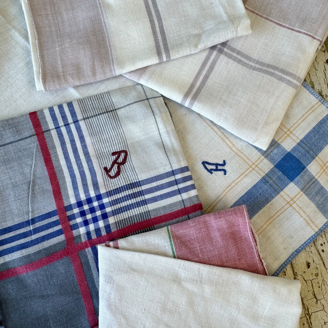 LOT 14 A B Monograms Antique French Plaid Napkins Handkerchiefs ...