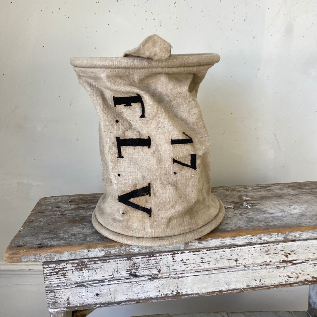 Antique Military Water Bucket Linen Army Textile Black Stamp Unique ...