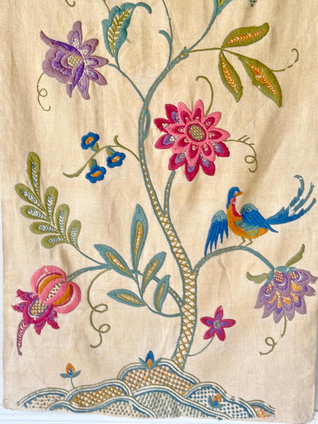 37x23 Vintage Crewelwork Crewel Work 1950s French Embroidery Textile ...