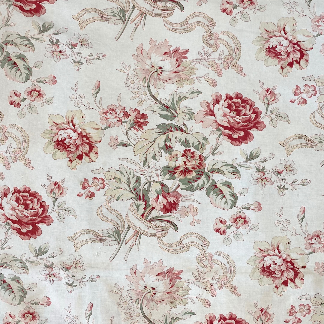Antique Faded Floral Print Cotton Large Scale Roses 1900 French Vintage ...