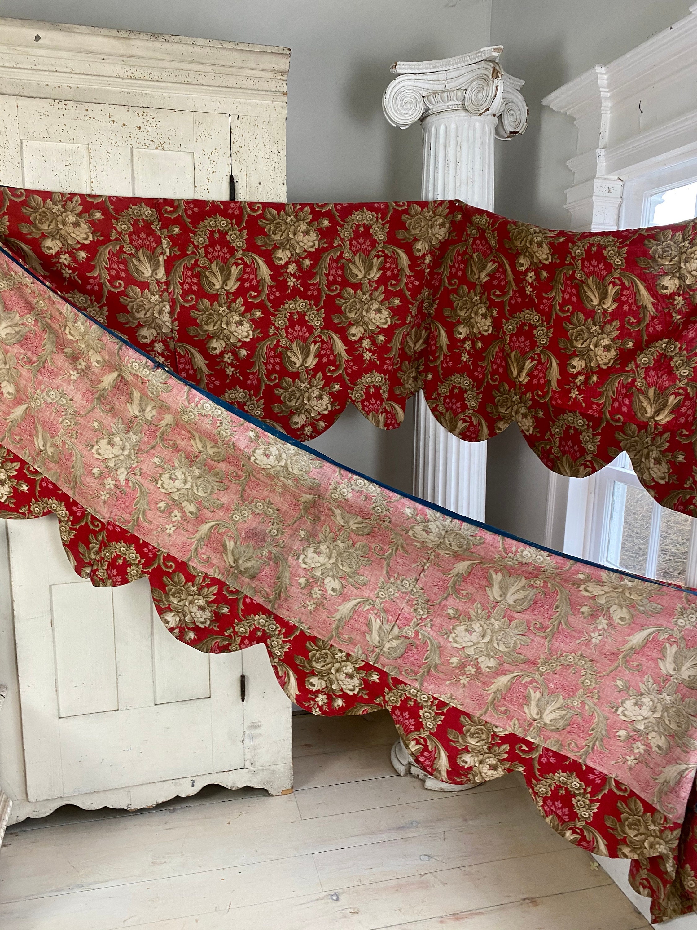 Rococo 1860 Antique French Fabric RED Roller Printed Cotton | Etsy